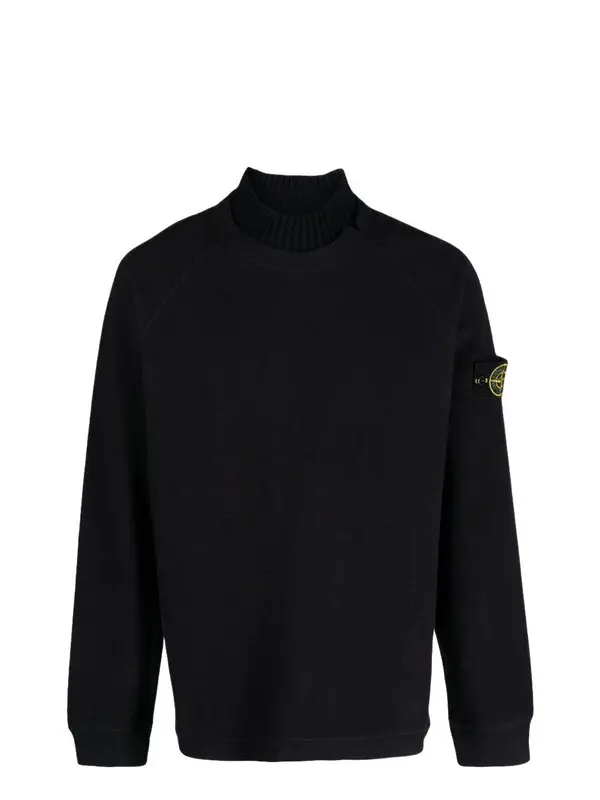Stone Island Compass Motif Mock Neck Layered Sweatshirt - Blue