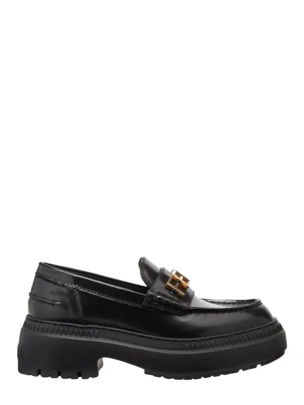 Fendi Logo Plaque Slip-on Loafers With Raised Soles - Black