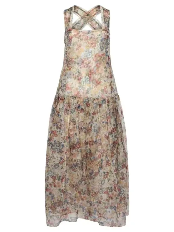 Khaite Amello" Silk Long Dress With All Over Print - Nude