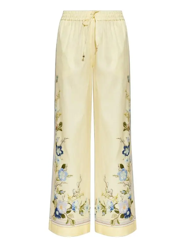 SELF-PORTRAIT Floral Print Palazzo Pants - Yellow