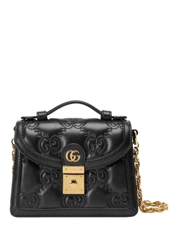 Gucci Gg Debossed Leather Shoulder Bag - Black