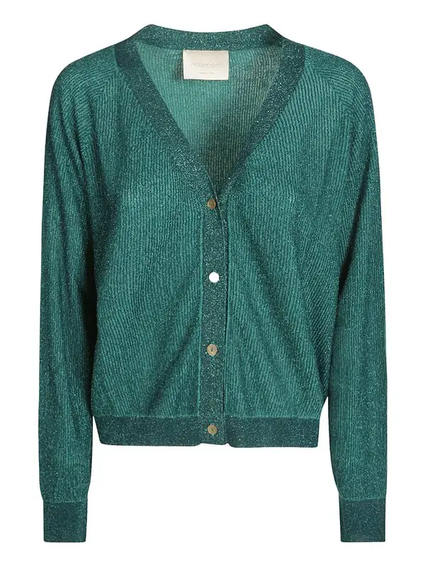 Momoni Long Sleeve V-neck Knitted Lurex Cardigan - Blue