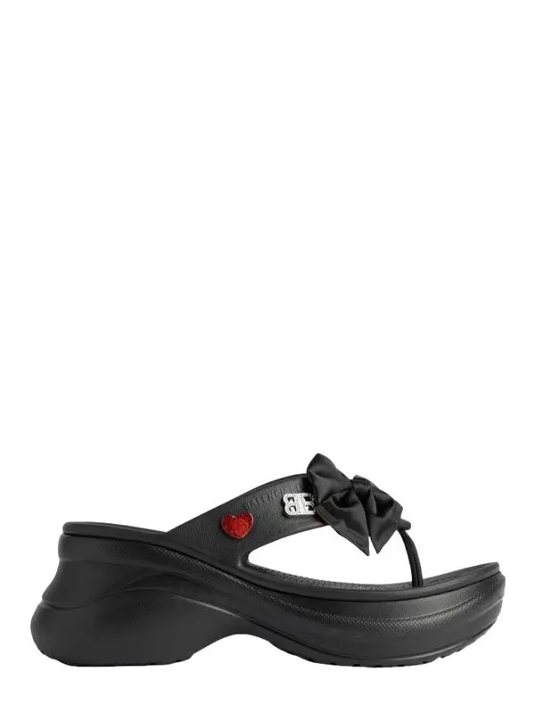 Balenciaga Platform Thong Sandals With Embossed Logo - Black