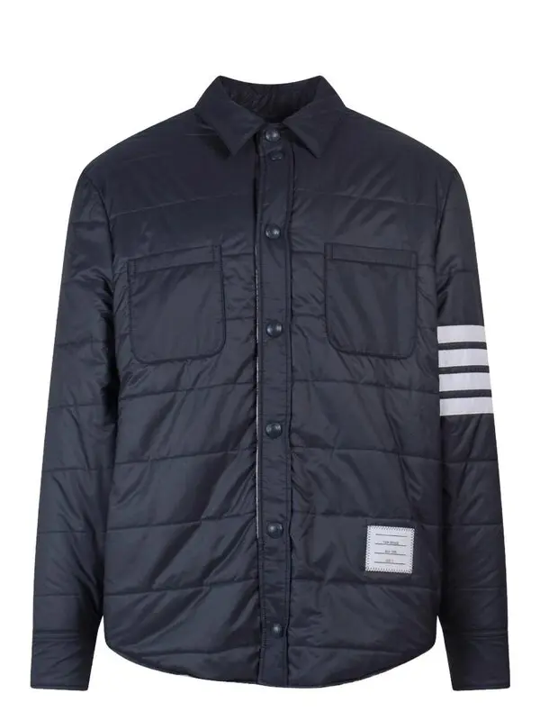 Thom Browne 4-bar Quilted Shirt Jacket With Cardigan Layer - Navy Blue