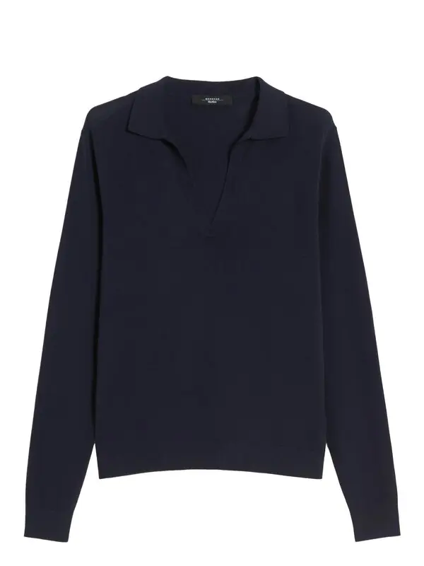 Max Mara Polo V-neck Top - Navy Blue