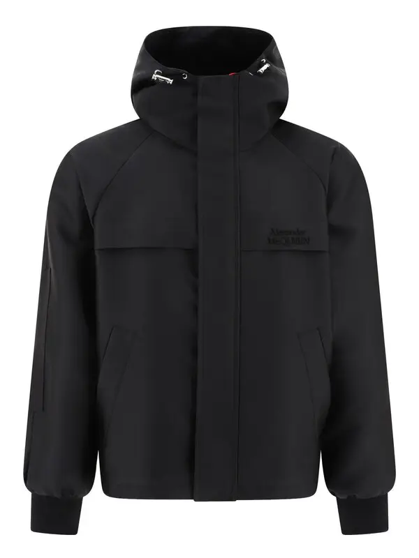 Alexander McQueen Logo Embroidered Hooded Casual Jacket - Black
