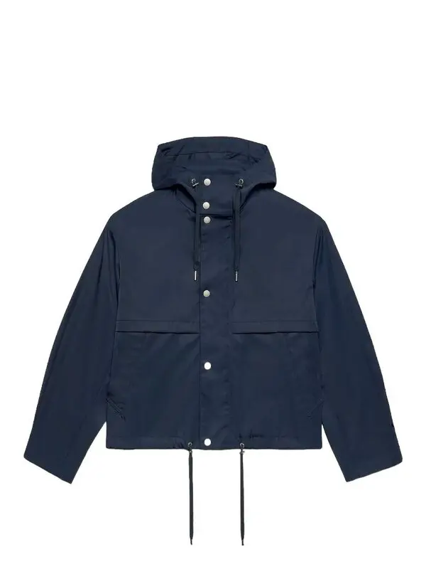 Ami Hooded Lightweight Jacket With Drawstring Detail - Blue