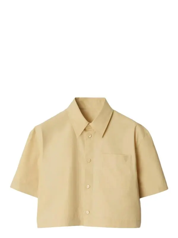 Burberry Cropped Cotton Shirt With Pointed Collar - Hay Color