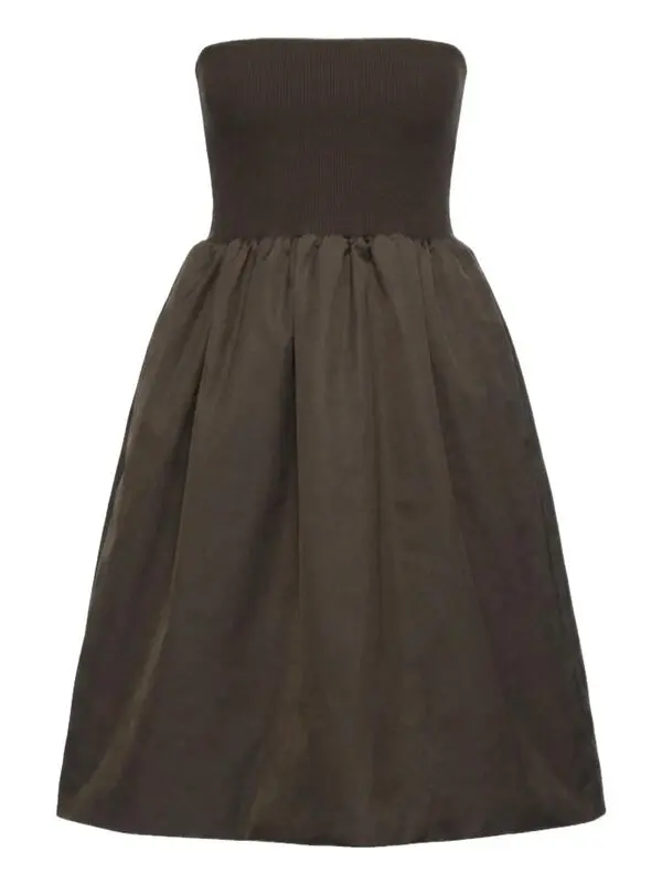 AMOMENTO Shirring Flare Skirt - Brown