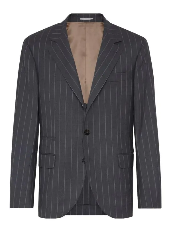 Brunello Cucinelli Single-breasted Pinstriped Tailored Blazer - Grey