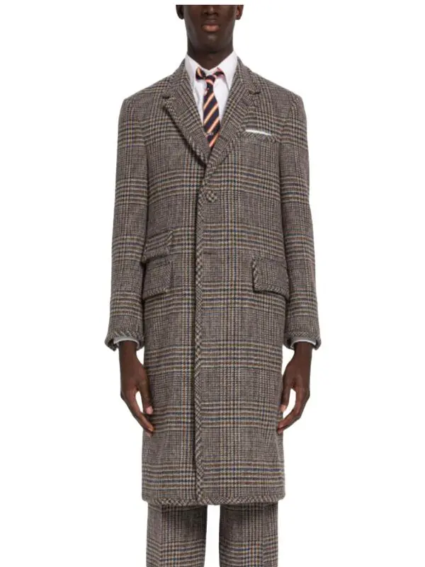 Thom Browne Single Slit Coat With Iconic Stripes - Black