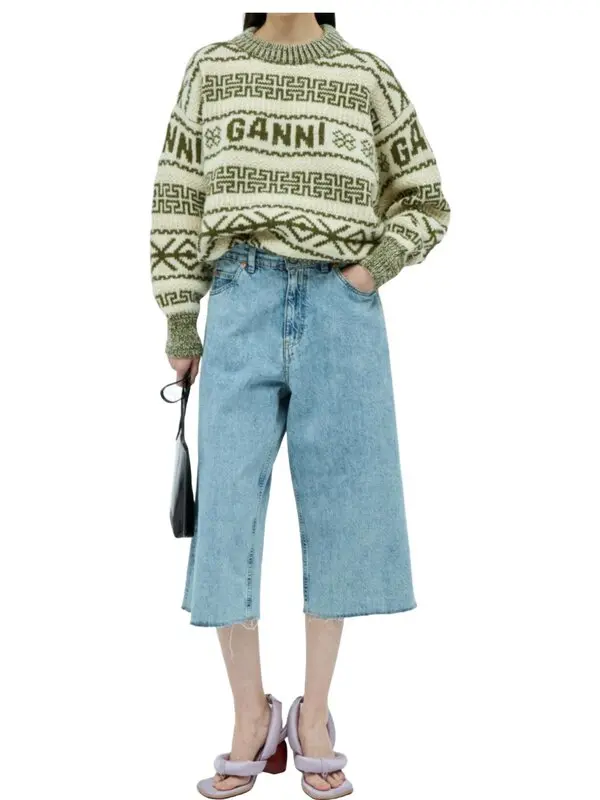 GANNI Geometric Pattern Wool Pullover - Avocado