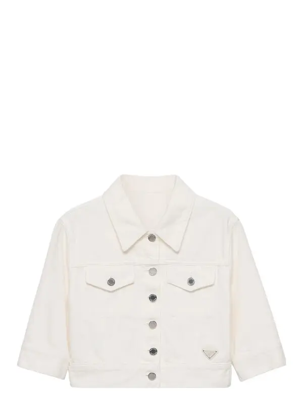 Prada Cropped Denim Jacket With Short Sleeves And Flap Pockets - White