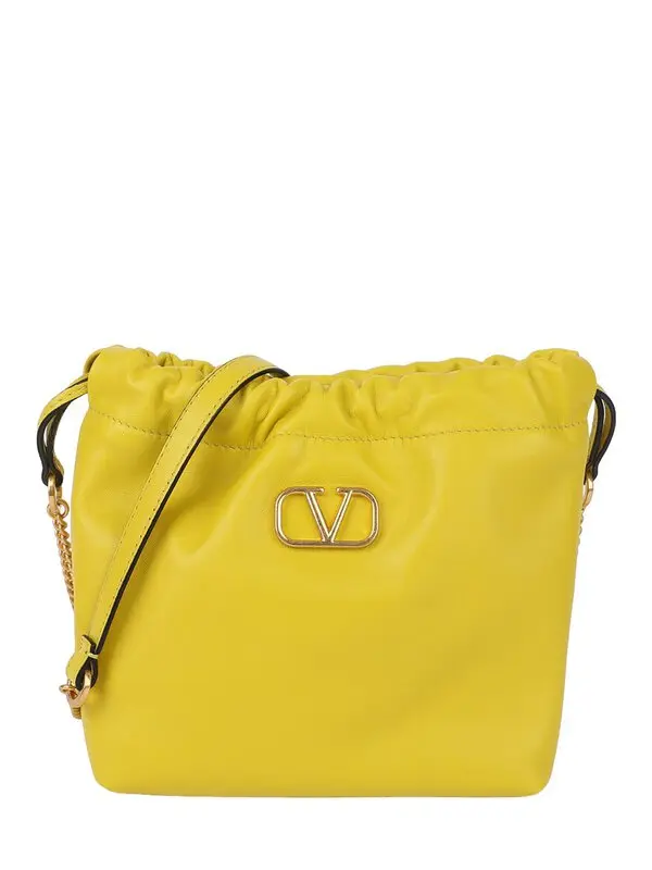 Valentino Garavani Drawstring Shoulder Bag With Gold Tone Logo Detail - Yellow