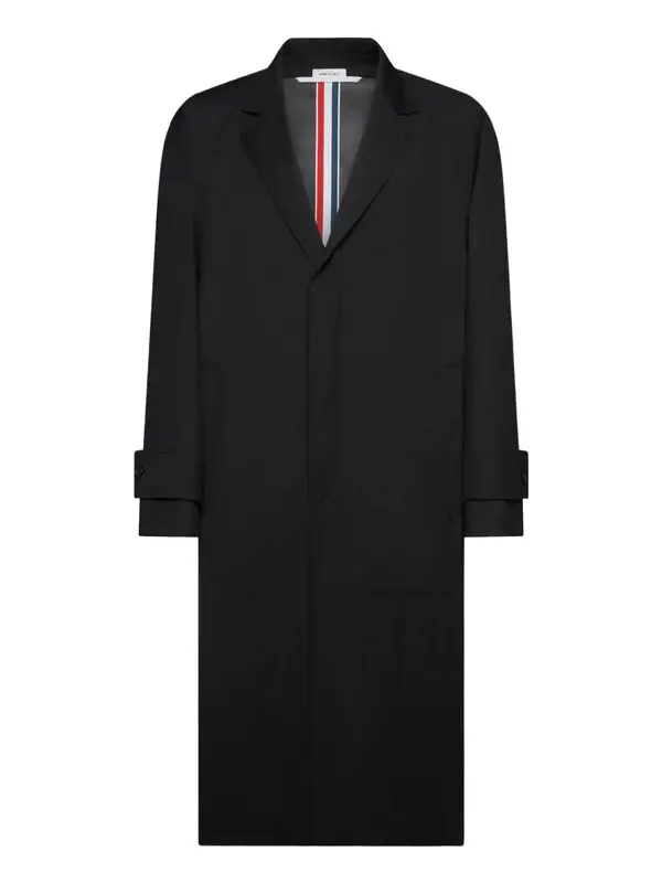 Thom Browne Single-breasted Wool Coat With Striped Loop Buckle - Black