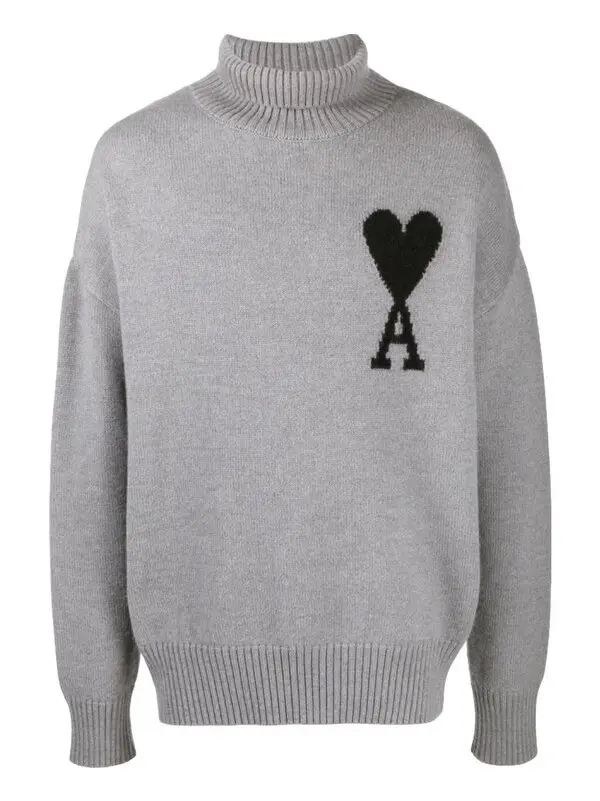 Ami De Coeur High Neck Wool Jumper - Gray