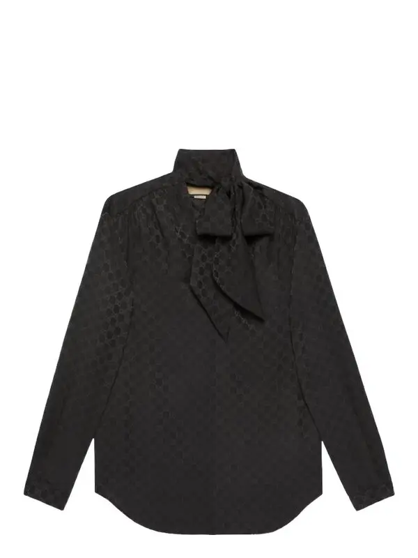 Gucci Embellished Gg Crepe Satin Shirt With Self-tied Bow - Black