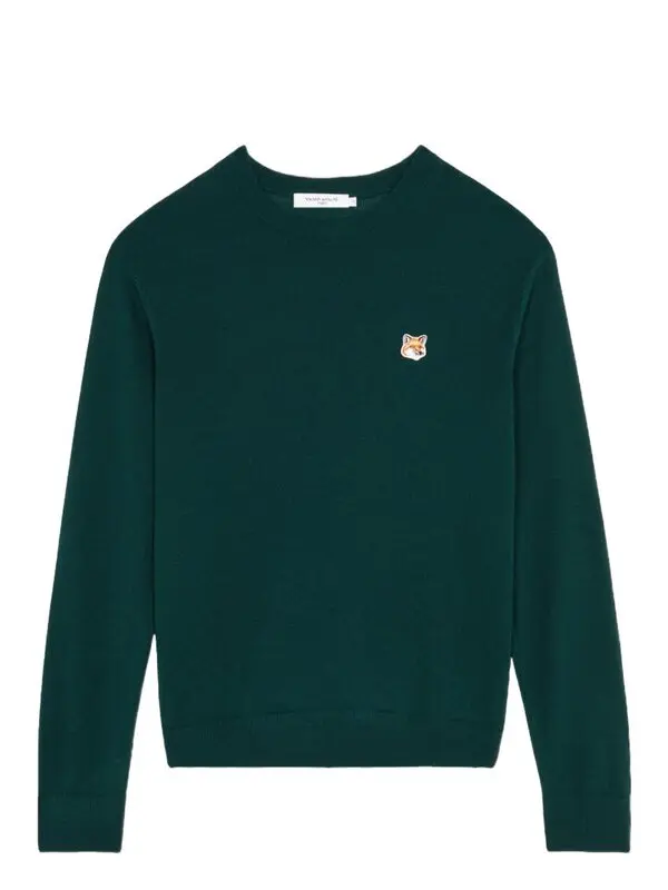 Maison Kitsuné Fox Head Patch Crewneck Sweater - Green
