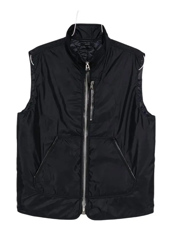 TOM FORD Leather-trimmed Zip-front Vest - Black