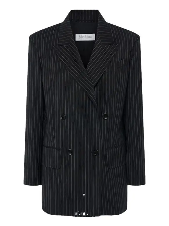 Max Mara Mattia Pinstriped Wool Blazer - Black