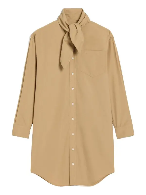 Ami Cotton Shirt Dress With Scarf Collar - Color Sand