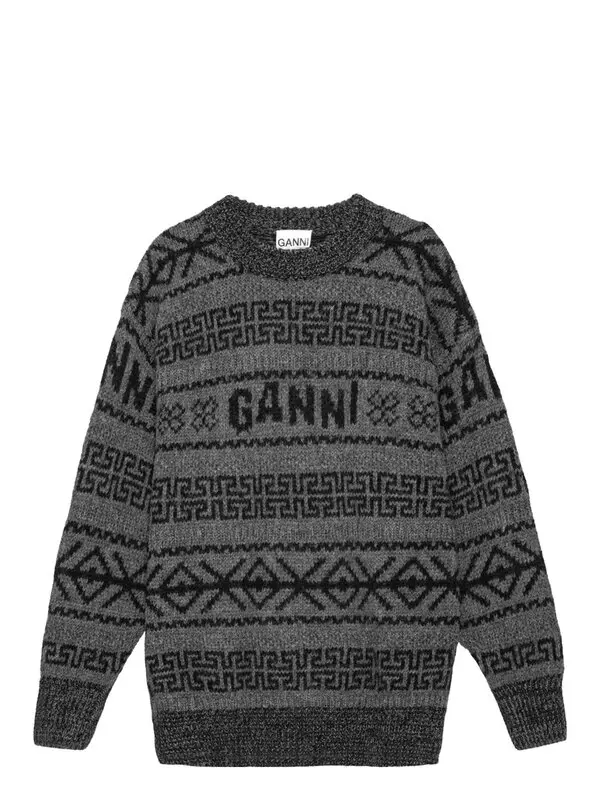 GANNI Logo Jacquard Crewneck Knitted Jumper - Black