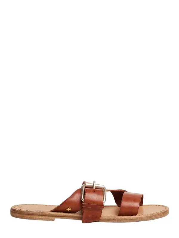 GOLDEN GOOSE Margaret Flat Sandals In Resin-coated Leather - Brown