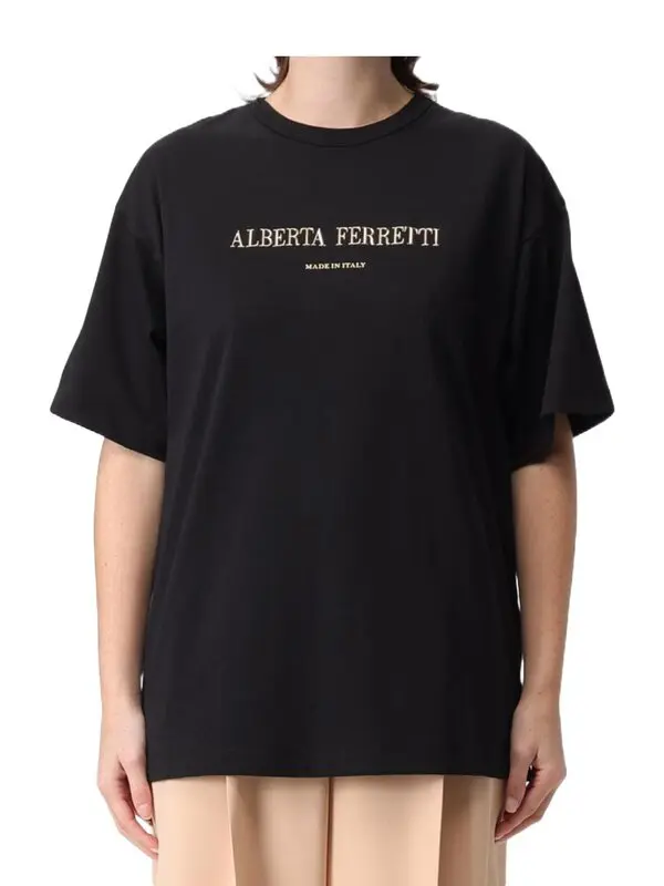 Alberta Ferretti Logo Printed Crewneck T-shirt - Black