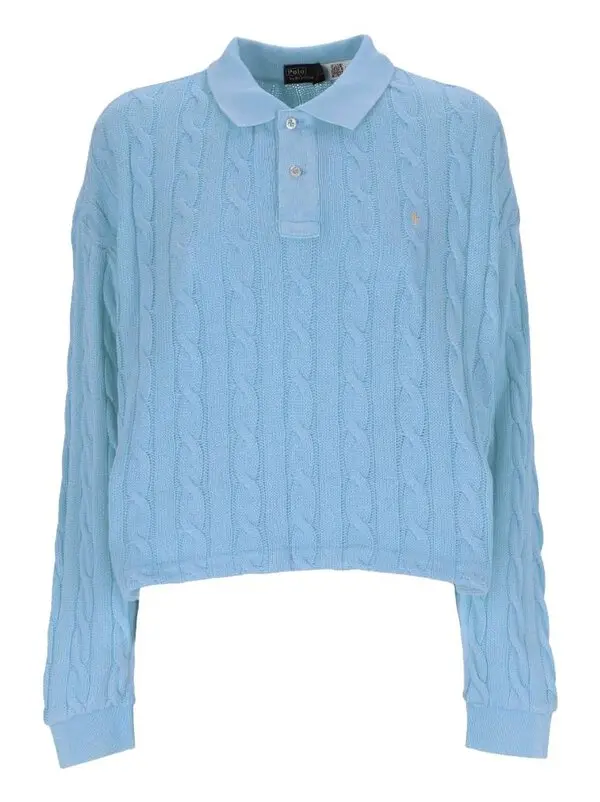 Polo Ralph Lauren Cable-knit Cotton Long-sleeve Polo Shirt - Blue