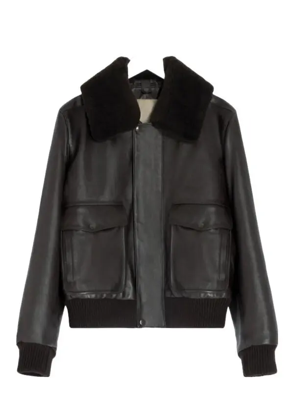 LEMAIRE Leather Blouson Jacket - Charred Oak