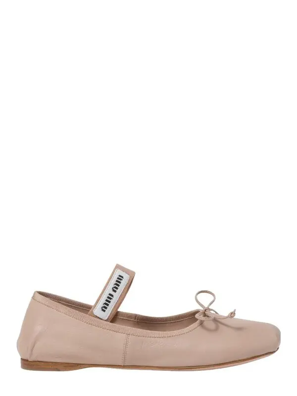 Miu Miu Logo Detailed Ballerina Flats - Nude