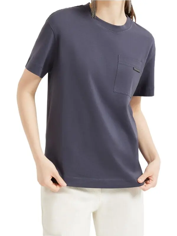 Brunello Cucinelli Shiny Tab Crewneck T-shirt - Black