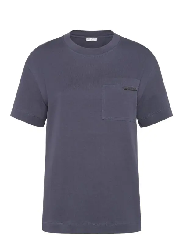 Brunello Cucinelli Shiny Tab Crewneck T-shirt - Gray