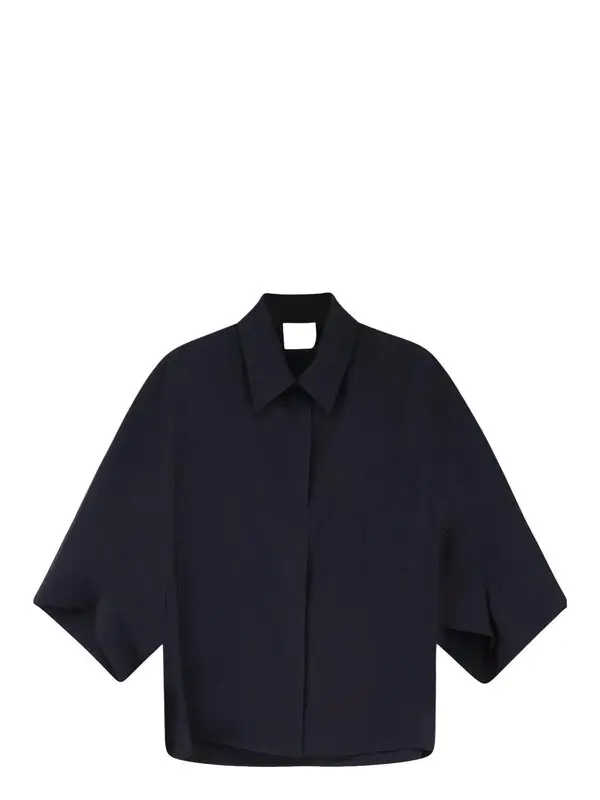 ALYSI Boxy Short-sleeve Top With Pointed Collar - Black
