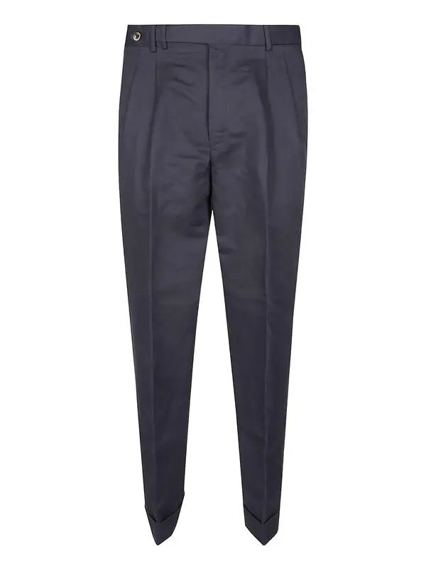 PT TORINO Pleated Turn-up Trousers - Navy
