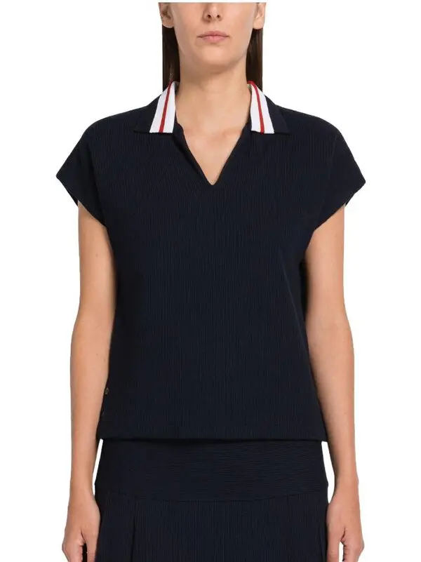 Thom Browne Striped Collar Polo Shirt - Navy Blue