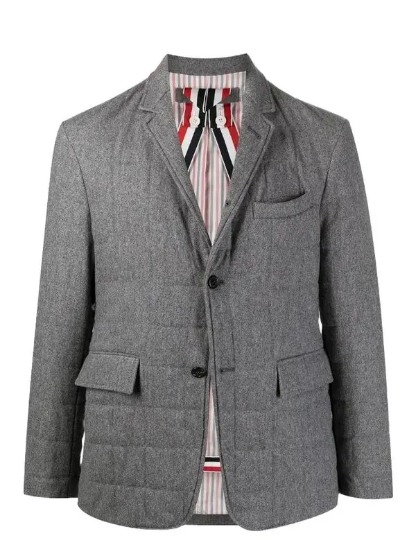Thom Browne Padded Jacket With Rwb Stripes - Medium Gray