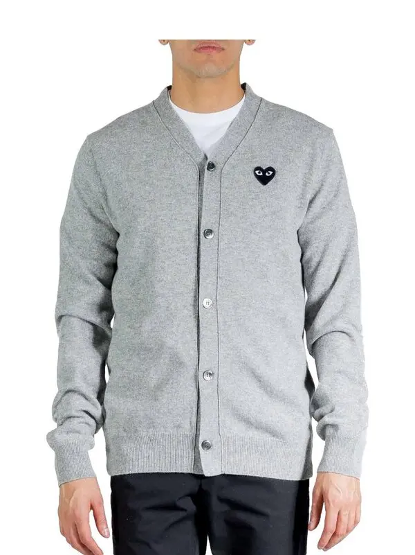 Play Comme Des Garcon Heart Decal Cardigan - Gray