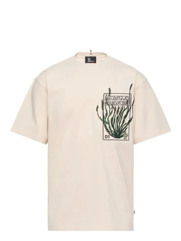 Moncler Embroidered Botanical Motif T-shirt - Ivory