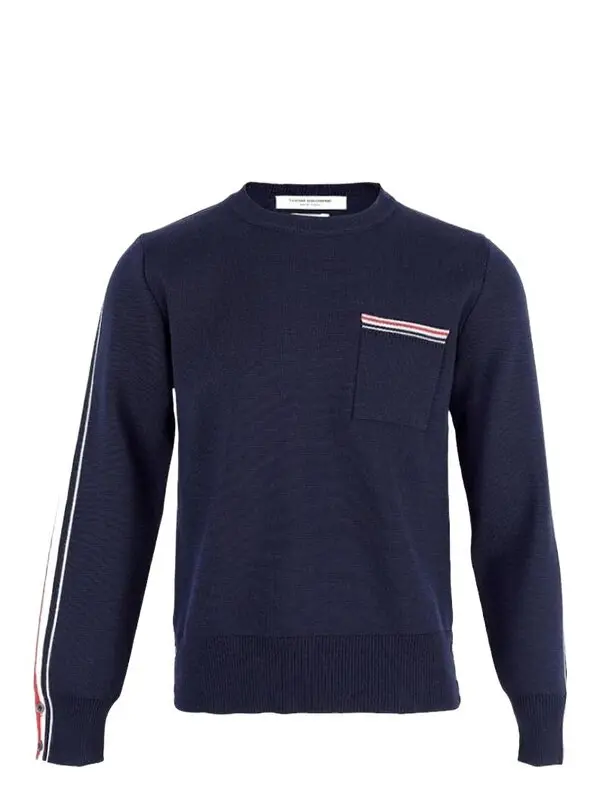 Thom Browne Signature Stripe Trim Jumper - Navy Blue