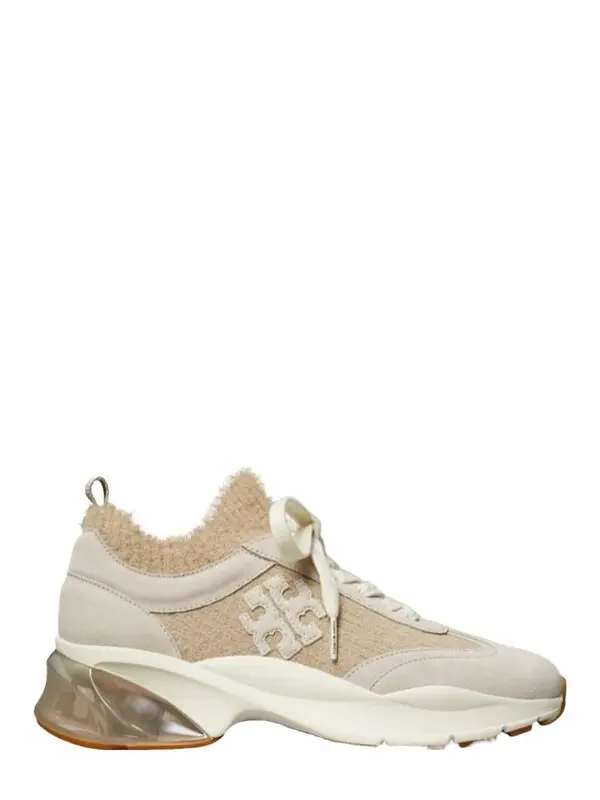 Tory Burch Logo Patch Knitted Lace-up Sneakers - White