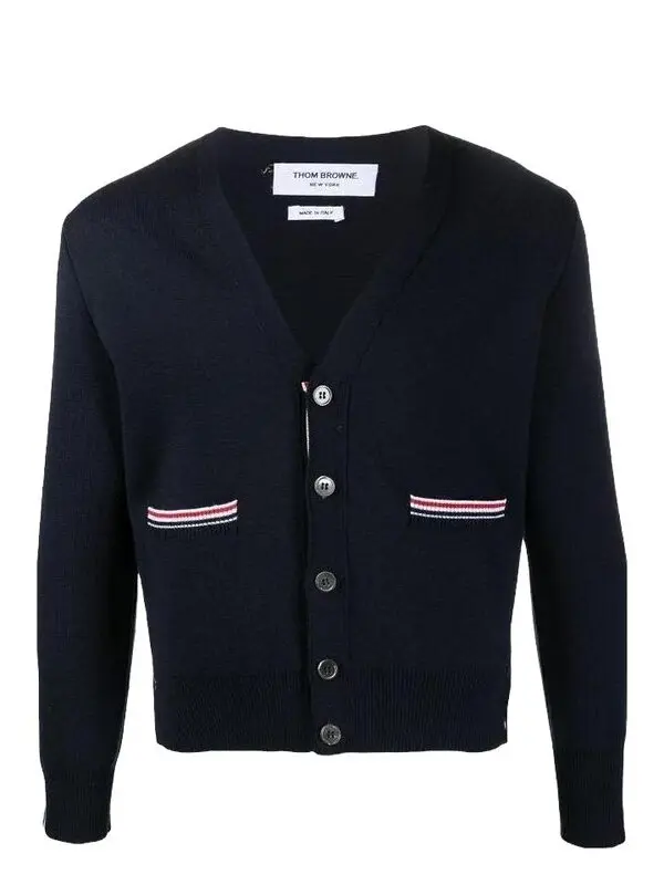 Thom Browne Striped Merino Wool Cardigan - Navy Blue
