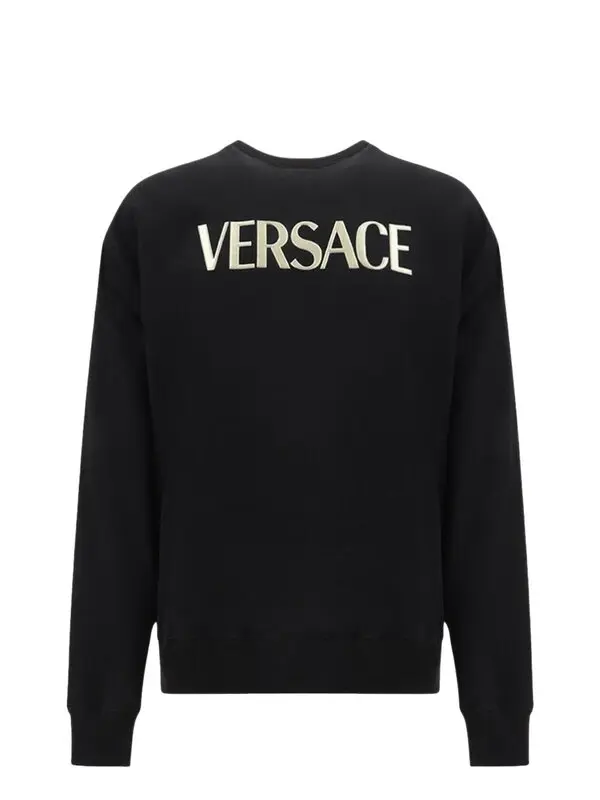 Versace Logo Embroidered Crewneck Sweatshirt - Black