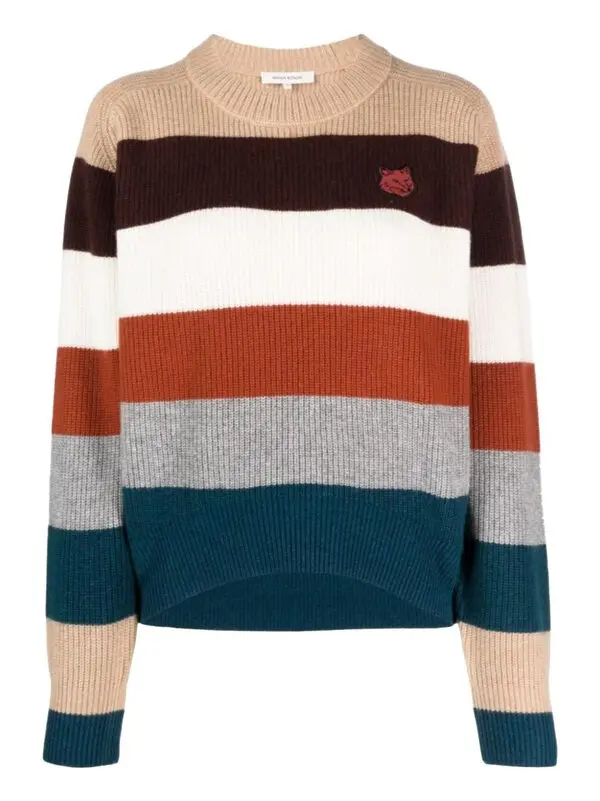 Maison Kitsuné Striped Jumper With Fox Patch - Multicolor