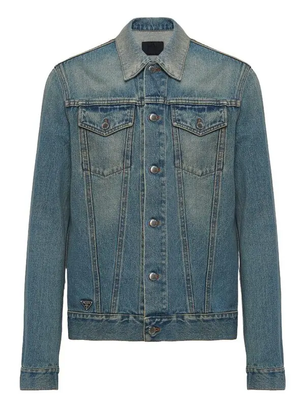 Prada Distressed Denim Trucker Jacket - Light Blue