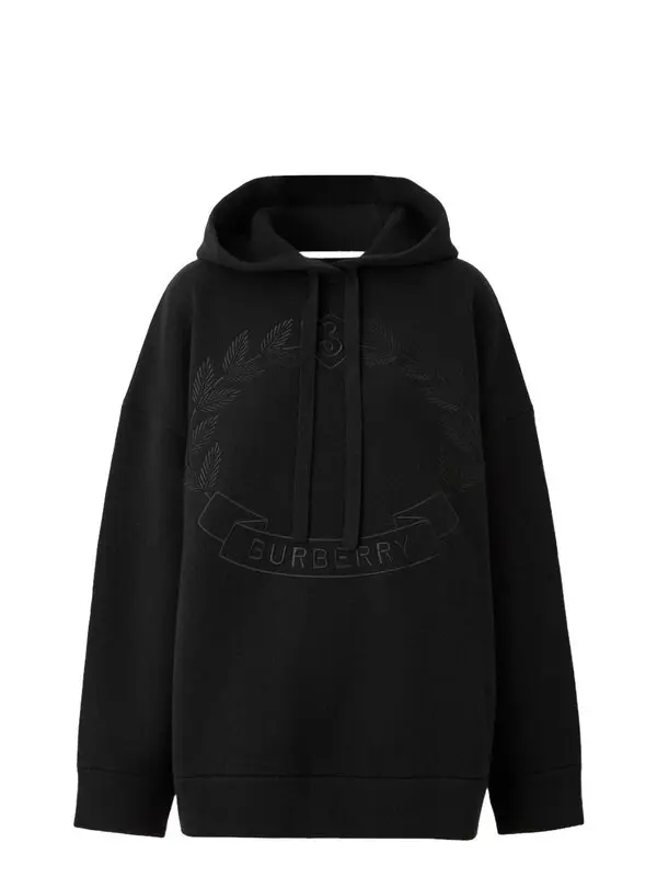 Burberry Embroidered Oak Leaf Crest Oversized Hoodie - Black