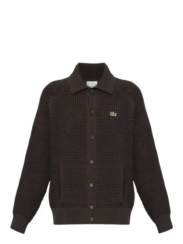 Lacoste Long-sleeved Cardigan With Collar And Pockets - Black