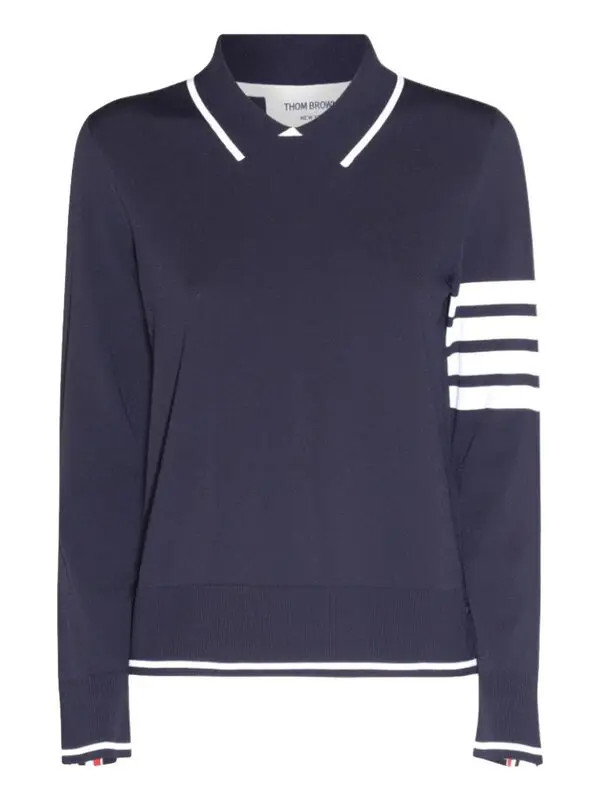 Thom Browne 4-bar Stripe Knitted Polo Jumper - Navy Blue