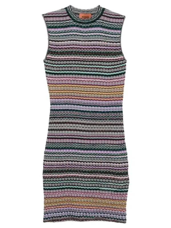 Missoni Sleeveless Striped Round Neck Mini Dress - Black
