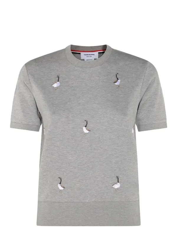 Thom Browne Geese Embroidered T-shirt - Light Gray